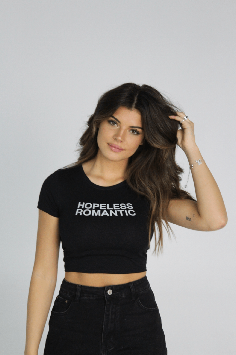 Steph Bohrer: Hopeless Romantic Black Cropped Shirt – Fanjoy